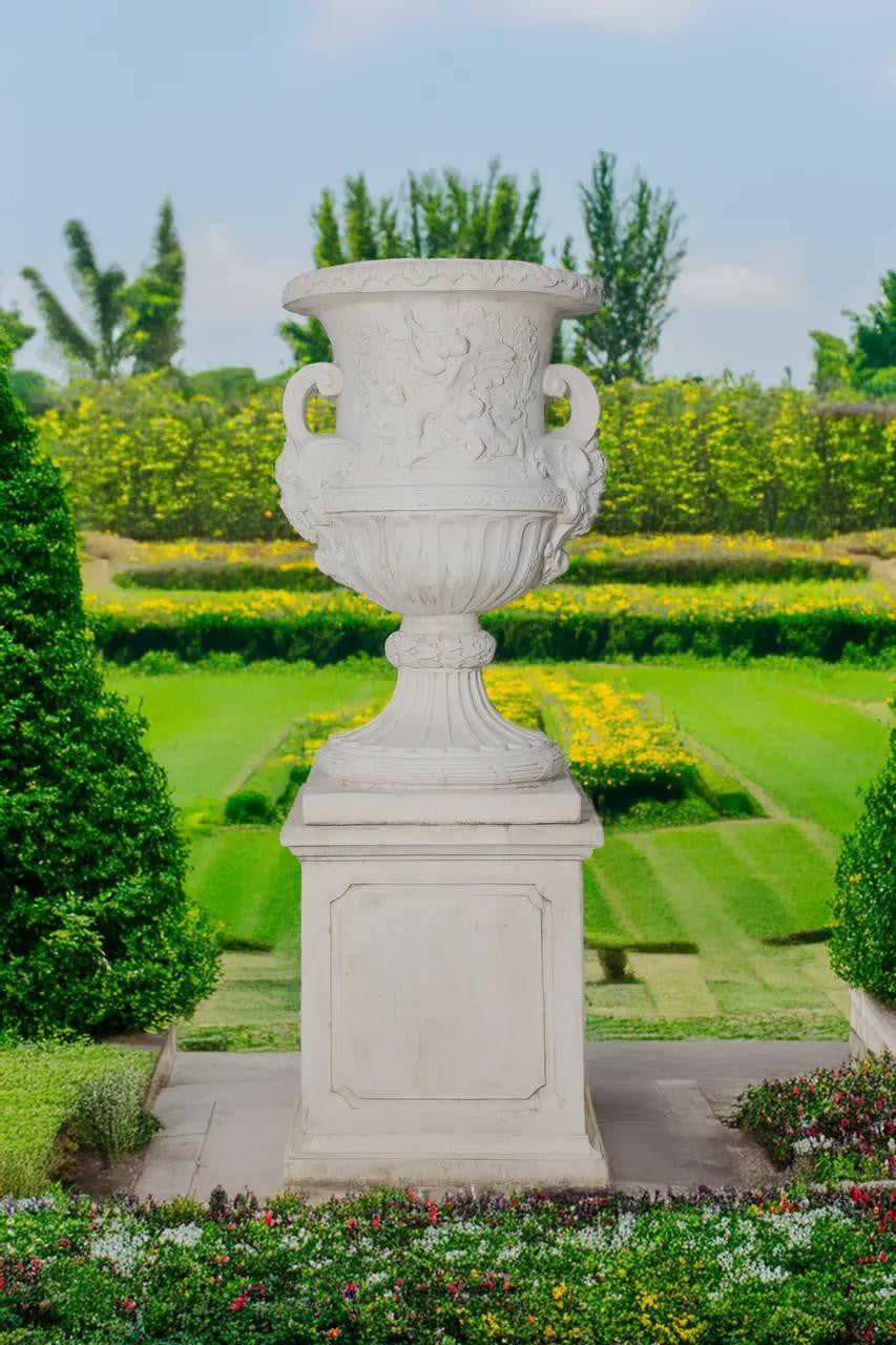 Greek pattern stone garden vase | Giant Urn | White Stone Vase | Large ...